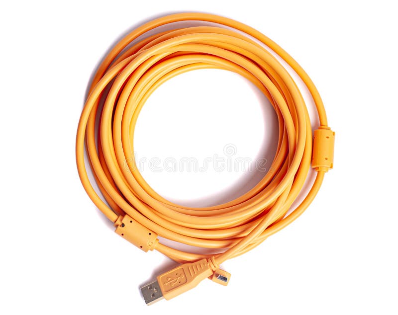 Orange Rolled USB Cable Isolated on White Background Stock Photo ...