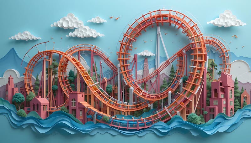 Orange Roller Coaster and Buildings Under Blue Sky Art Installation ...