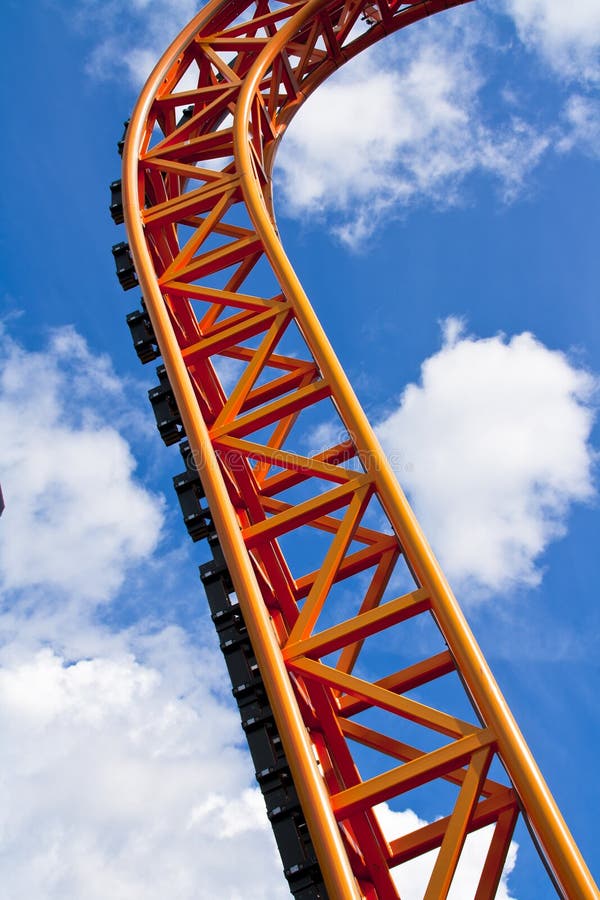 Orange Rollercoaster Scaffold Stock Photo - Image of danger, clouds ...