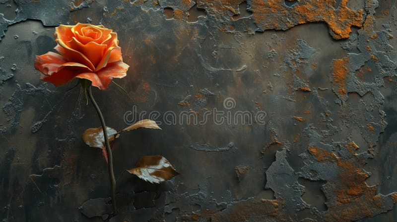 Orange Rose on Distressed Metal Surface with Rust Details Stock Image ...