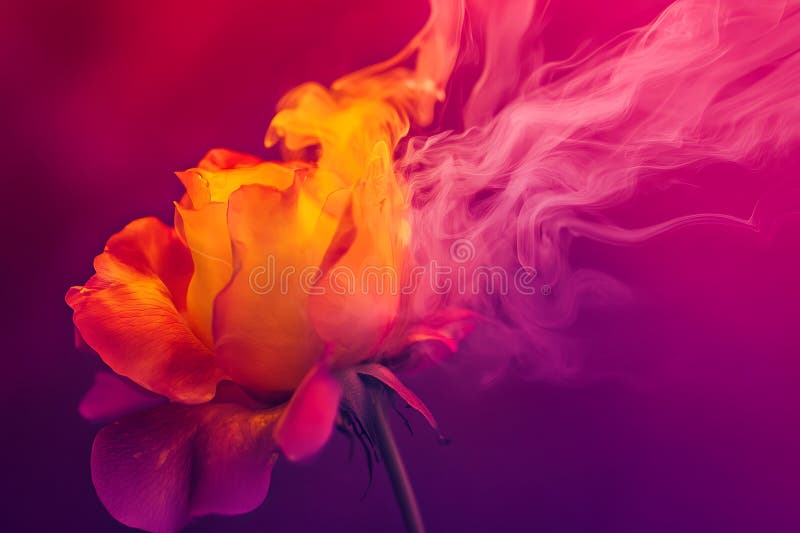 Orange Rose with Pink and Yellow Smoke Stock Illustration ...
