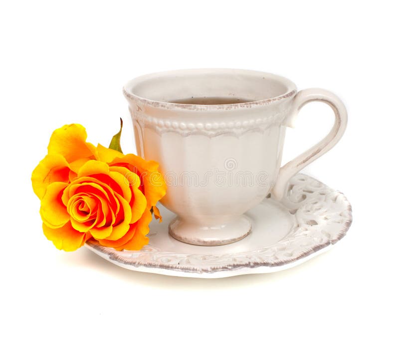 Orange rose and white cup stock image. Image of elegance - 32267175