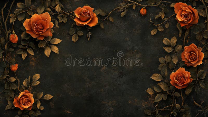 Orange Roses with Dark Background and Vines Stock Illustration ...