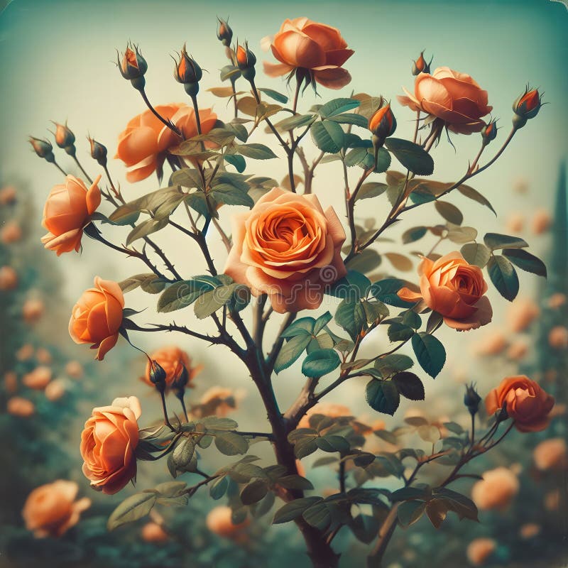 Orange Roses in a Rose Tree Stock Illustration - Illustration of ...
