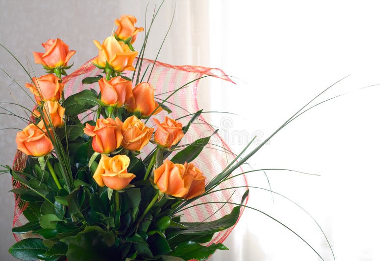 Orange Roses in glass vase stock image. Image of romantic - 2703143