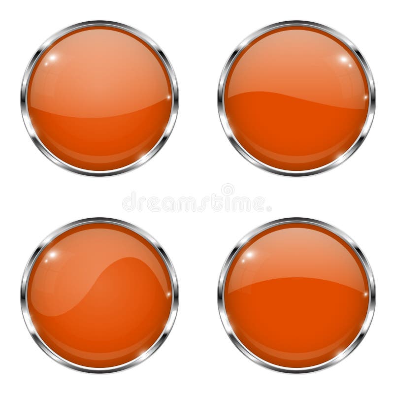 Orange Round Buttons with Chrome Frame. with Reflection Stock Vector ...