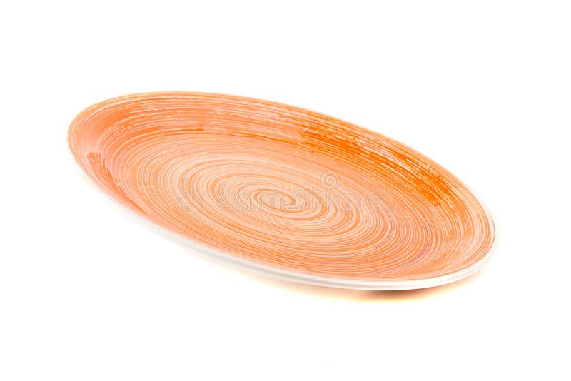 Orange Round Ceramic Plate with Spiral Pattern, Isolated on White Stock ...