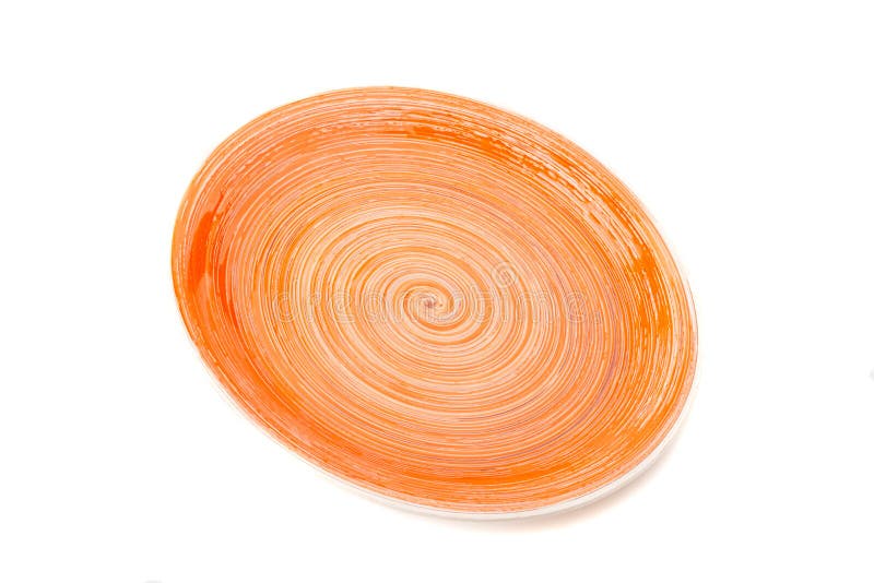 Orange Round Ceramic Plate with Spiral Pattern, Isolated on White Stock ...