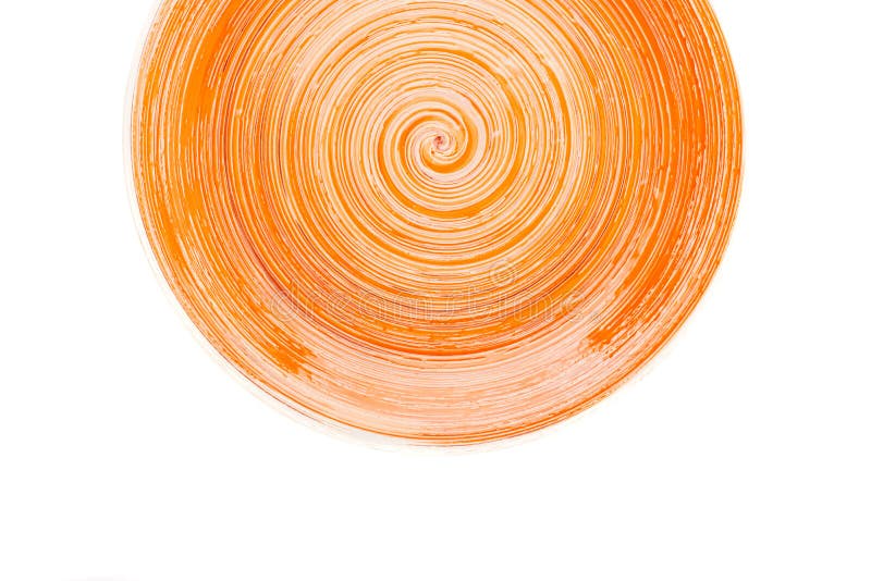 Orange Round Ceramic Plate with Spiral Pattern, Isolated on White Stock ...