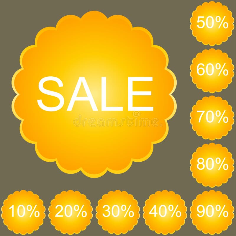 Orange Round Discount Labels Set Stock Illustration - Illustration of ...