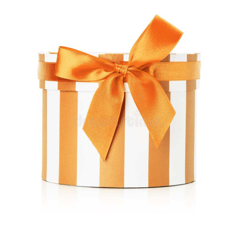 Orange Gift Box with White Stripes Isolated on the White Backgro Stock ...