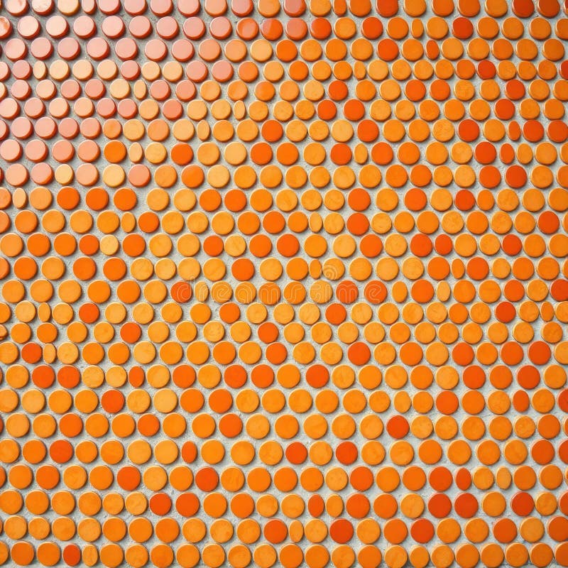 Orange Round Tiles Create Patterned Wall. Mosaic Tiles Round, Glazed ...