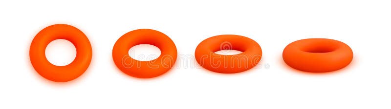 Orange Rubber Donut Shapes in Progression on White Background Stock ...
