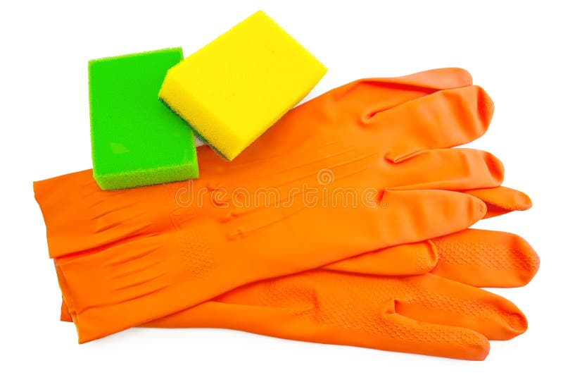 Orange Rubber Gloves with Sponges Stock Photo - Image of equipment ...