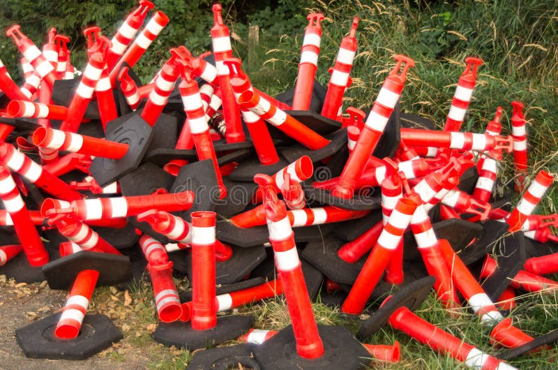 Orange Safety Cones Along Highway Stock Image - Image of color, caution ...