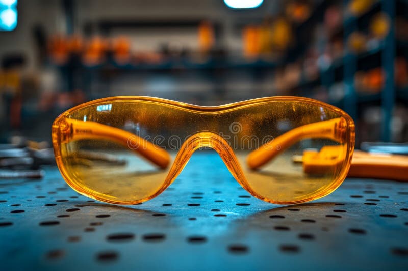 Orange Safety Glasses Provide Eye Protection in a Workshop Environment ...