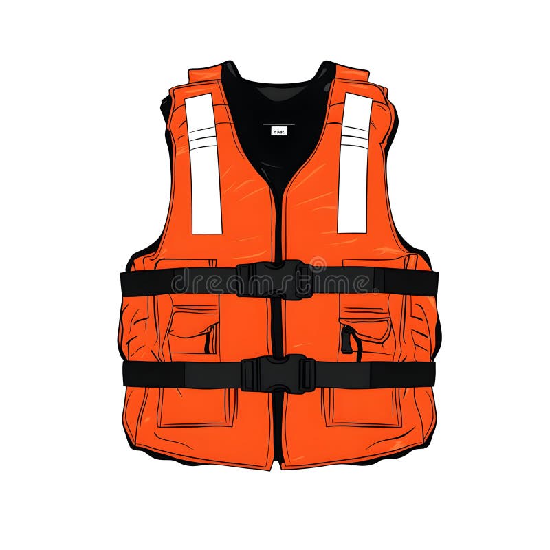 Orange Safety Life Jacket with Reflective Strips and Pockets Stock ...