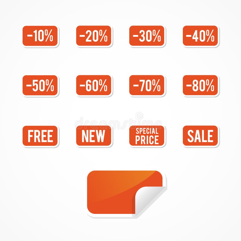 Orange Sale Sticker Set. Bent Corner. Vector Illustration, Flat Design ...