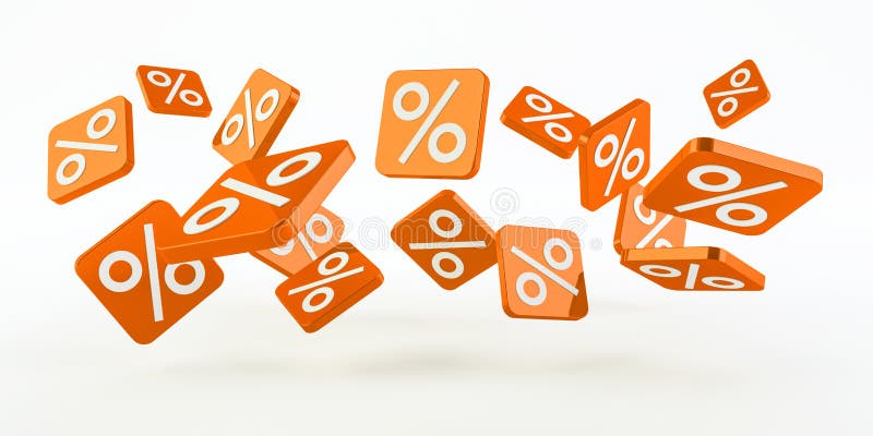 Orange Sales Icons Floating in the Air 3D Rendering Stock Illustration ...