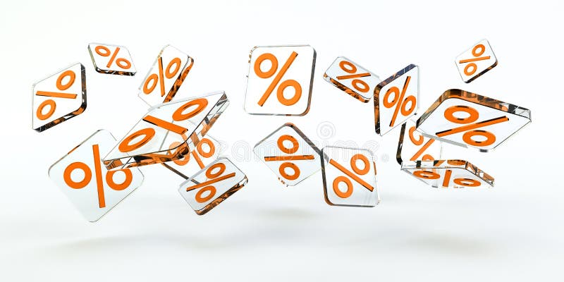 Orange Sales Icons Floating in the Air 3D Rendering Stock Illustration ...