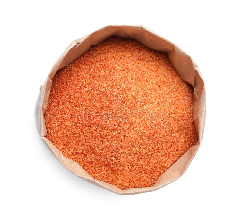 Orange Salt in Glass Bowl Isolated on White, Top View Stock Photo ...