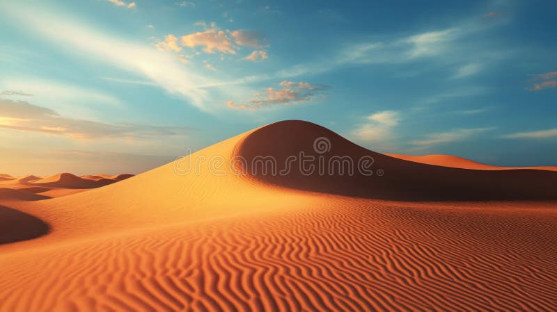 Orange Sand Dunes at Sunset Desert Landscape Stock Illustration ...