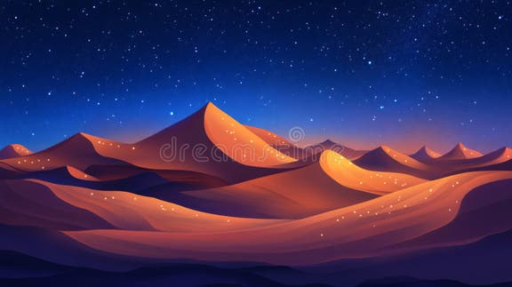Orange Sand Dunes Under a Starry Night Sky Stock Illustration ...