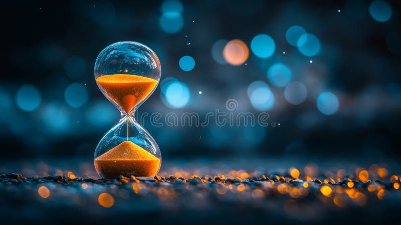 Orange Sand Hourglass on Sparkling Bokeh Background, Time Concept ...