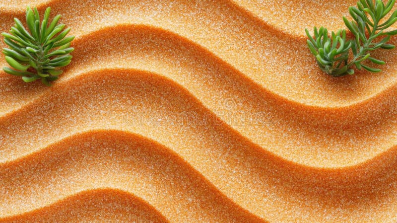 Orange Sand Textured Surface with Small Green Plants Stock Illustration ...