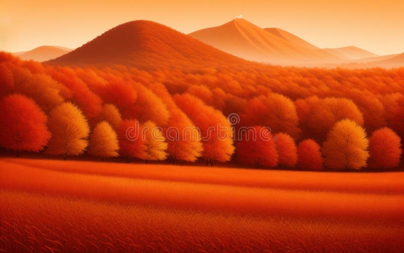 Orange Saturated Autumn Themed Forest Stock Illustration - Illustration ...
