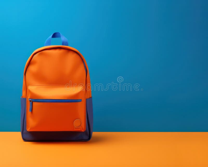 Orange School Backpack on Blue and Orange Background, Back To School ...