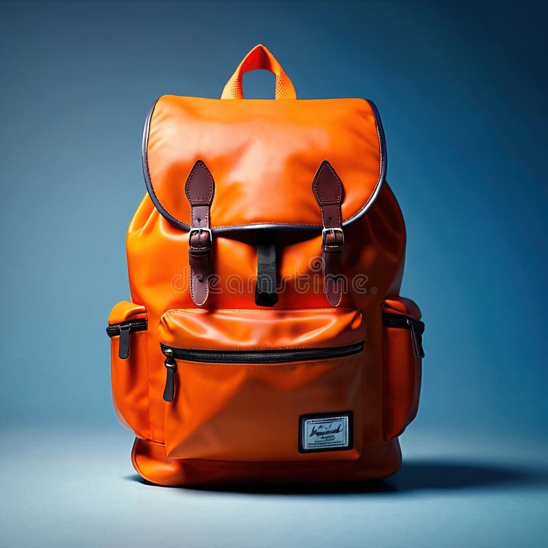 Orange School Backpack on Blue Background, Education Learning Concept ...