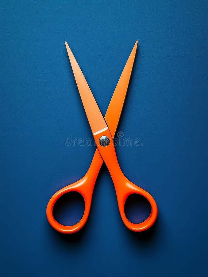 Orange Scissors on a Blue Background. Stock Image - Image of clean ...