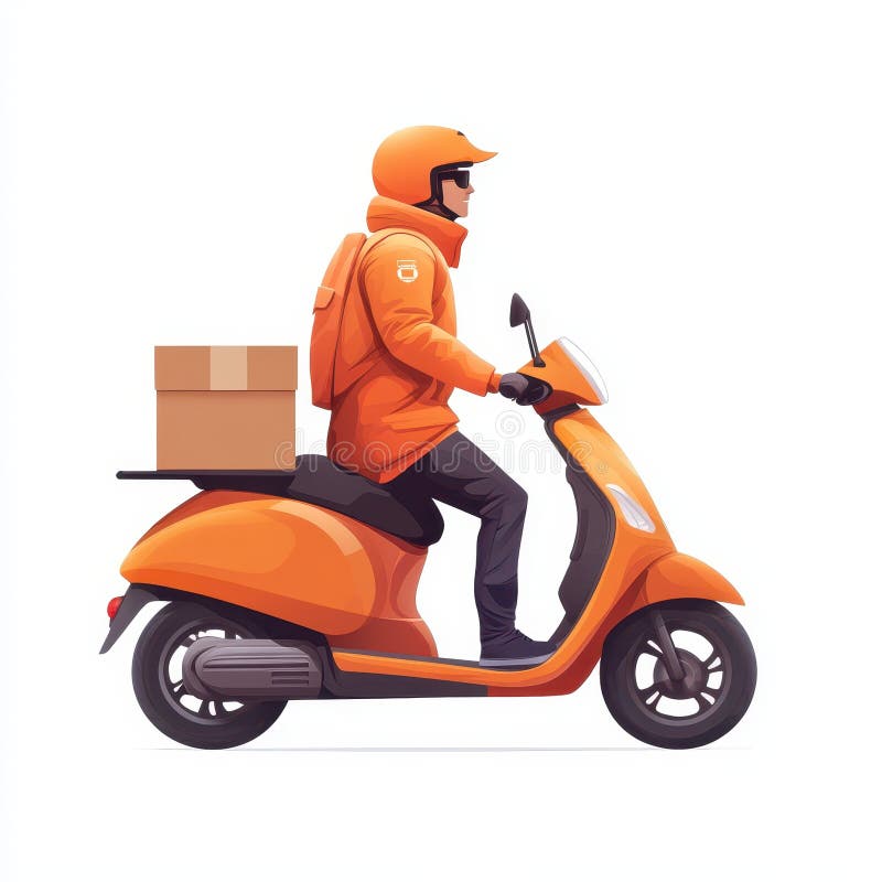 Orange Scooter Delivery Driver with Package Stock Illustration ...