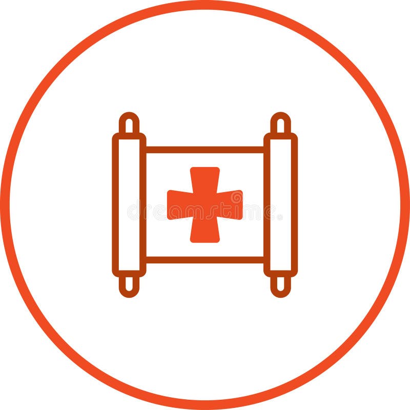 Orange Scroll Containing a Cross, a Digital Icon Design Inside a Circle ...