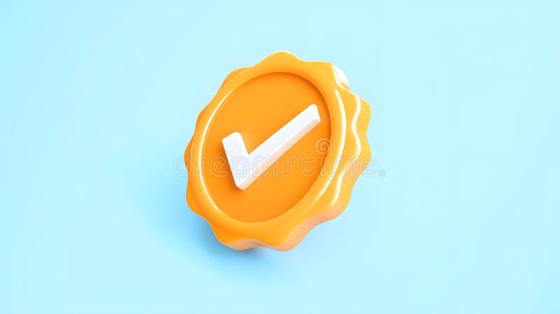 Orange Seal with a Check Mark on Blue Background Stock Illustration ...