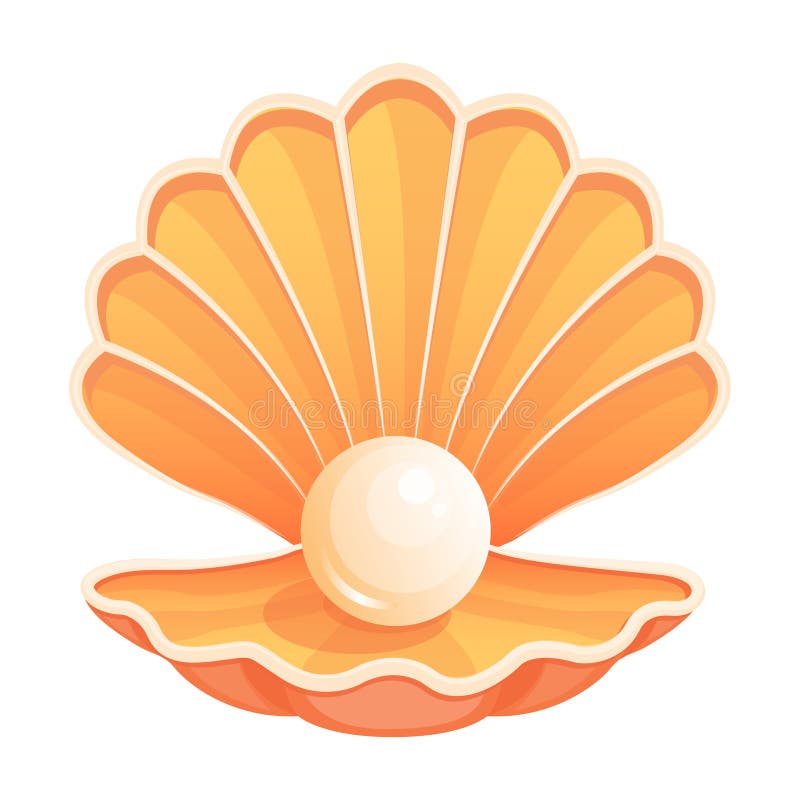 Orange Seashell with Shiny Pearl Inside Vector Illustration Image Stock ...