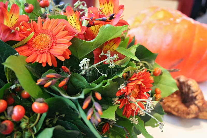 Orange season bouquet stock photo. Image of interior, green - 1353020