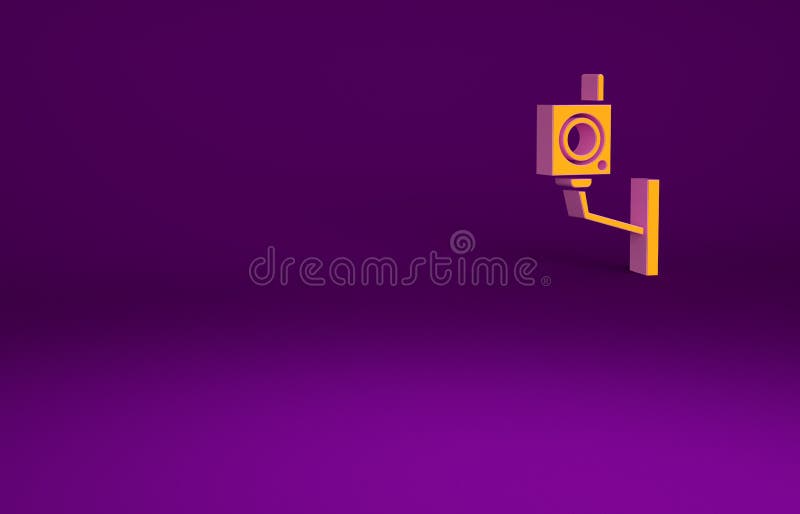 Orange Security Camera Icon Isolated on Purple Background. Minimalism ...