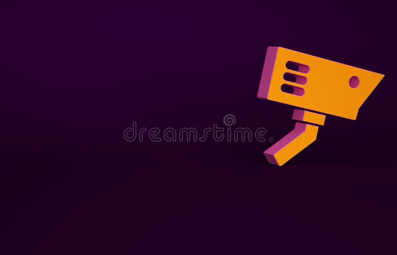 Orange Security Camera Icon Isolated on Purple Background. Minimalism ...