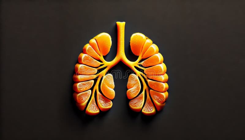 Orange Segments Arranged in the Shape of Human Lungs on a Black ...
