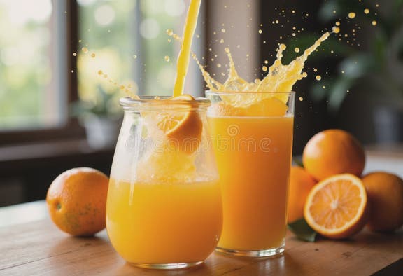 Orange Segments Bursting from a Juice Glass, Creating a Refreshing ...