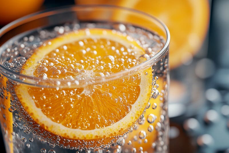 Orange Segments Floating in a Glass of Sparkling Water, with ...