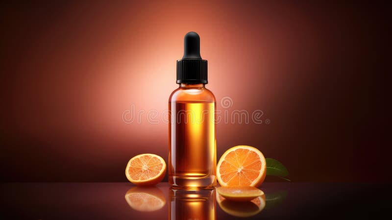 Orange Serum Surrounded by Pieces of Fruit. Cosmetic Container with ...