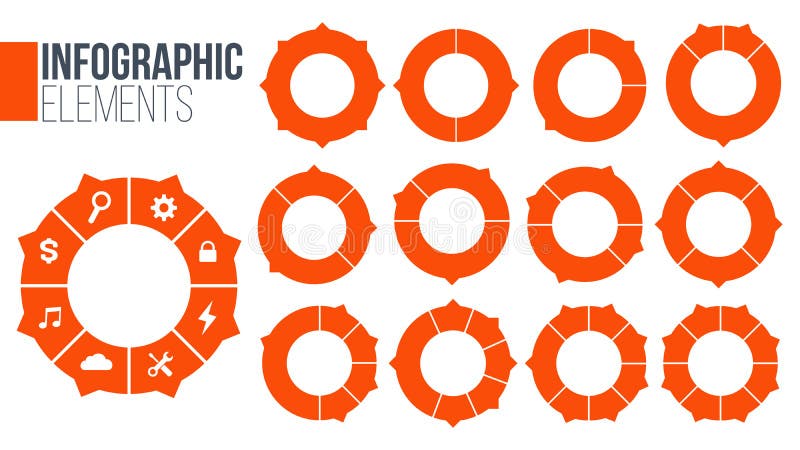 Orange Set of Circle Chart Infographic Templates With1-8 Options for ...