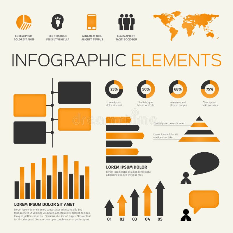 Orange Set of Infographic Elements Stock Vector - Illustration of ...