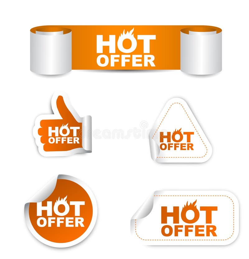 Orange Set Paper Stickers Hot Offer Stock Illustration - Illustration ...
