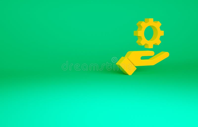 Orange Settings in the Hand Icon Isolated on Green Background ...