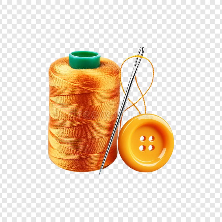 Orange Sewing Thread with Needle and Cloths Button on Transparent ...