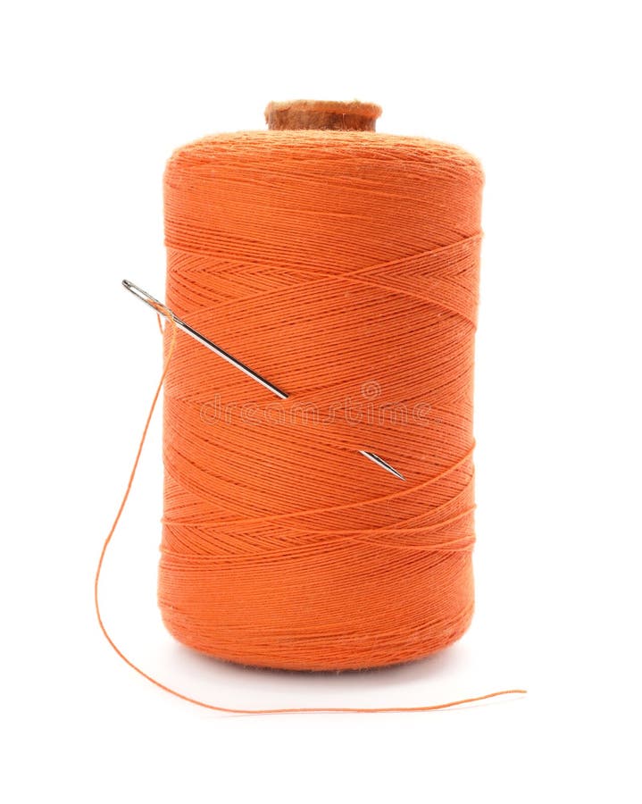 Orange Sewing Thread with Needle on White Background Stock Photo ...